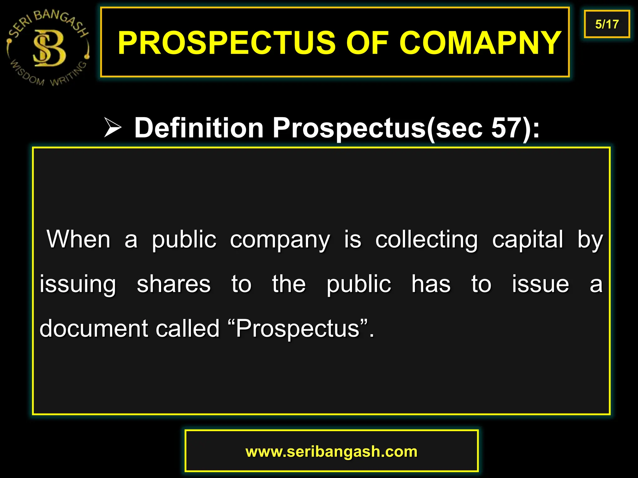 Prospectus of Company. Power Point Presentation | PPT