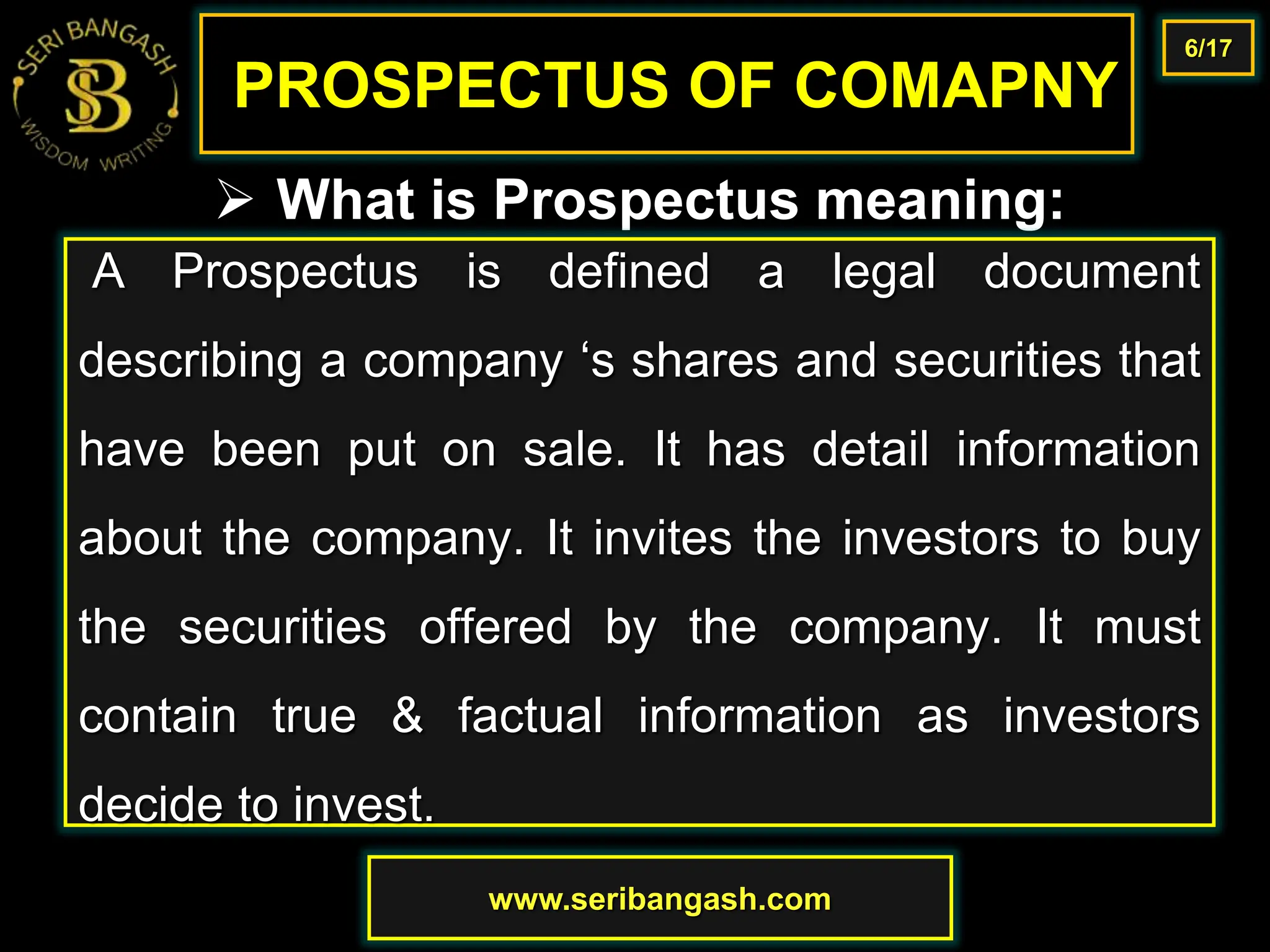 Prospectus of Company. Power Point Presentation | PPT