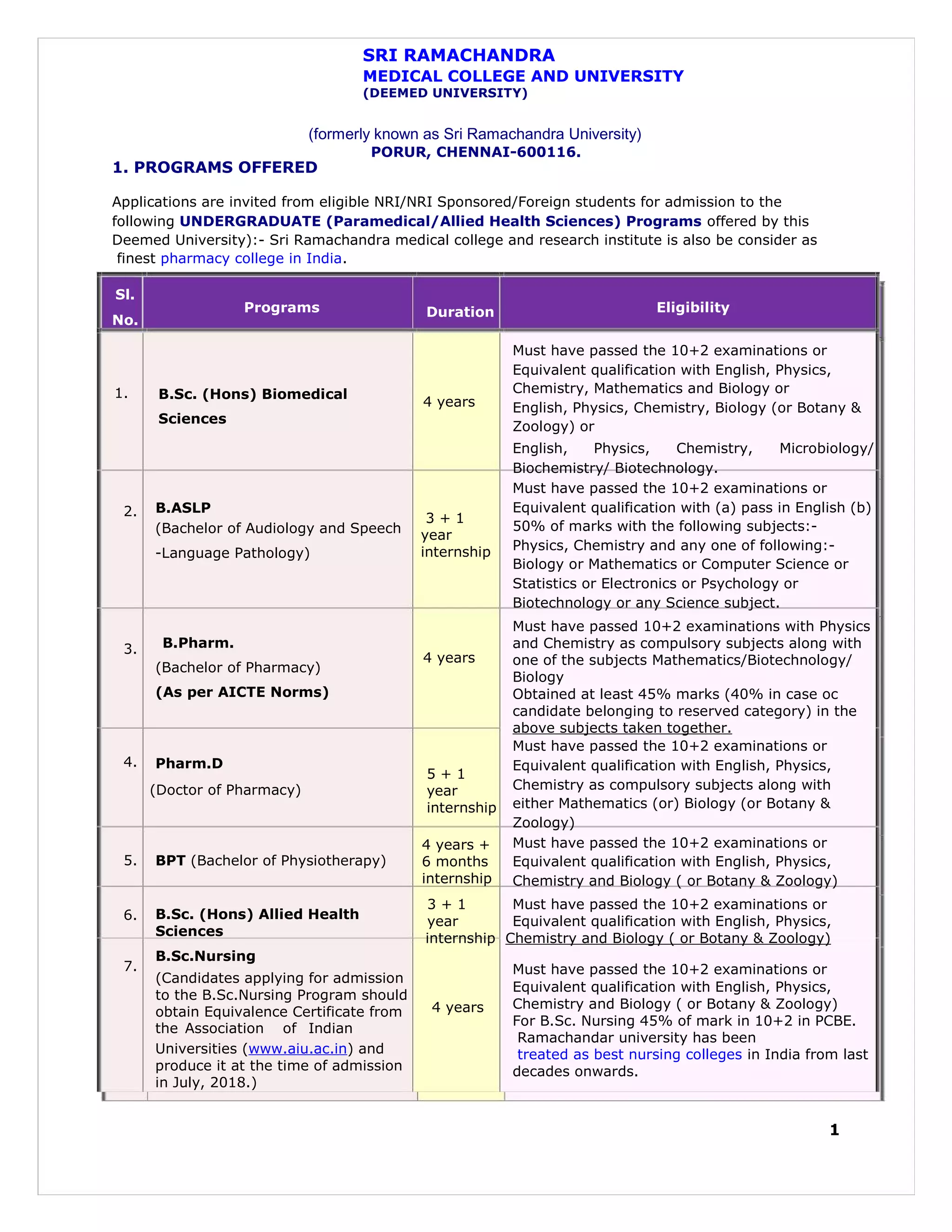 Sri Ramachandra Medical College fee structure and course details | PDF
