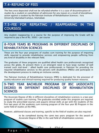 Pakistan Institute of Rehabilitation Sciences (PIRS) Islamabad ...
