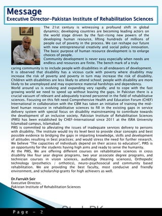 Pakistan Institute of Rehabilitation Sciences (PIRS) Islamabad ...
