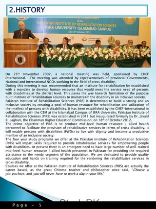 Pakistan Institute of Rehabilitation Sciences (PIRS) Islamabad ...