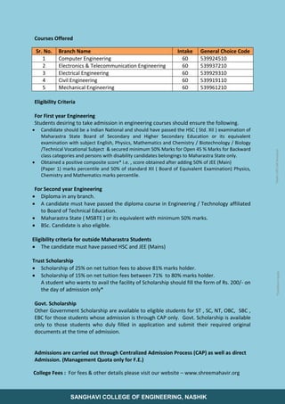Information Brochure of Sanghavi College of Engineering, Nashik | PDF