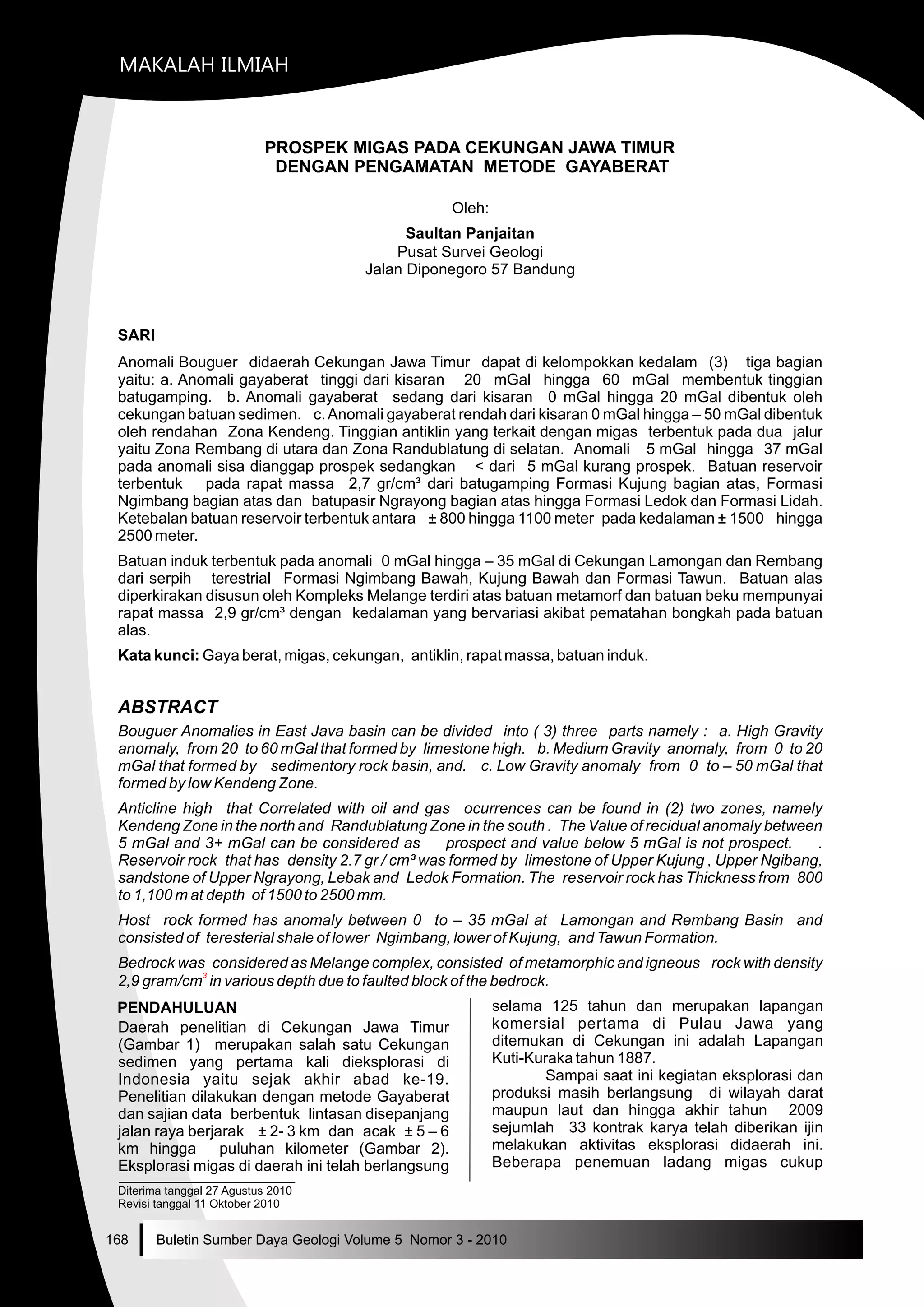 Prospek Migas cekungan Jatim dengan GravityMethod | PDF