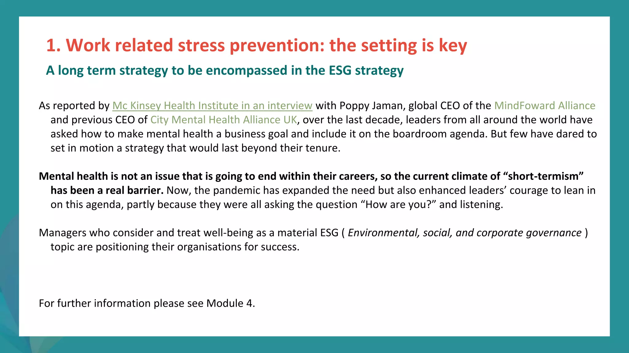 Module 2 / Unit 3 Work related stress prevention and actions | PPTX