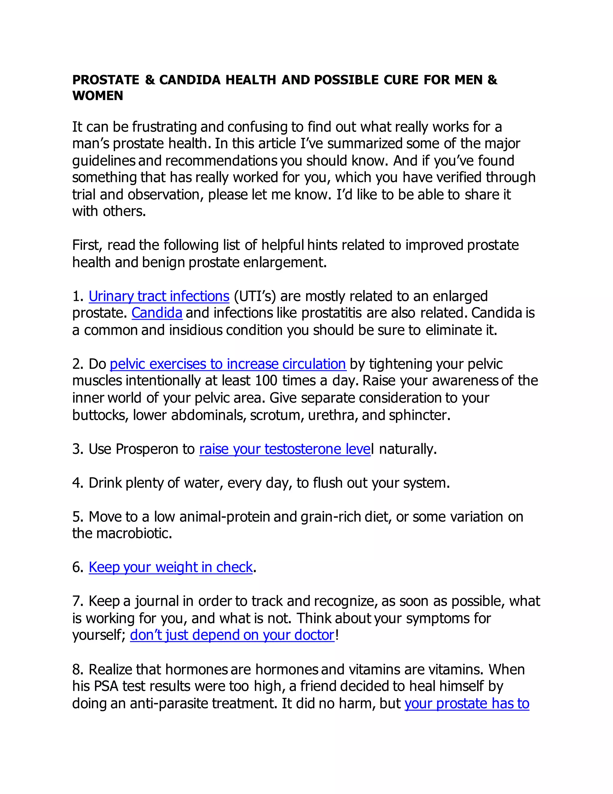 PROSTATE & CANDIDA HEALTH AND POSSIBLE CURE FOR MEN & WOMEN | DOCX ...