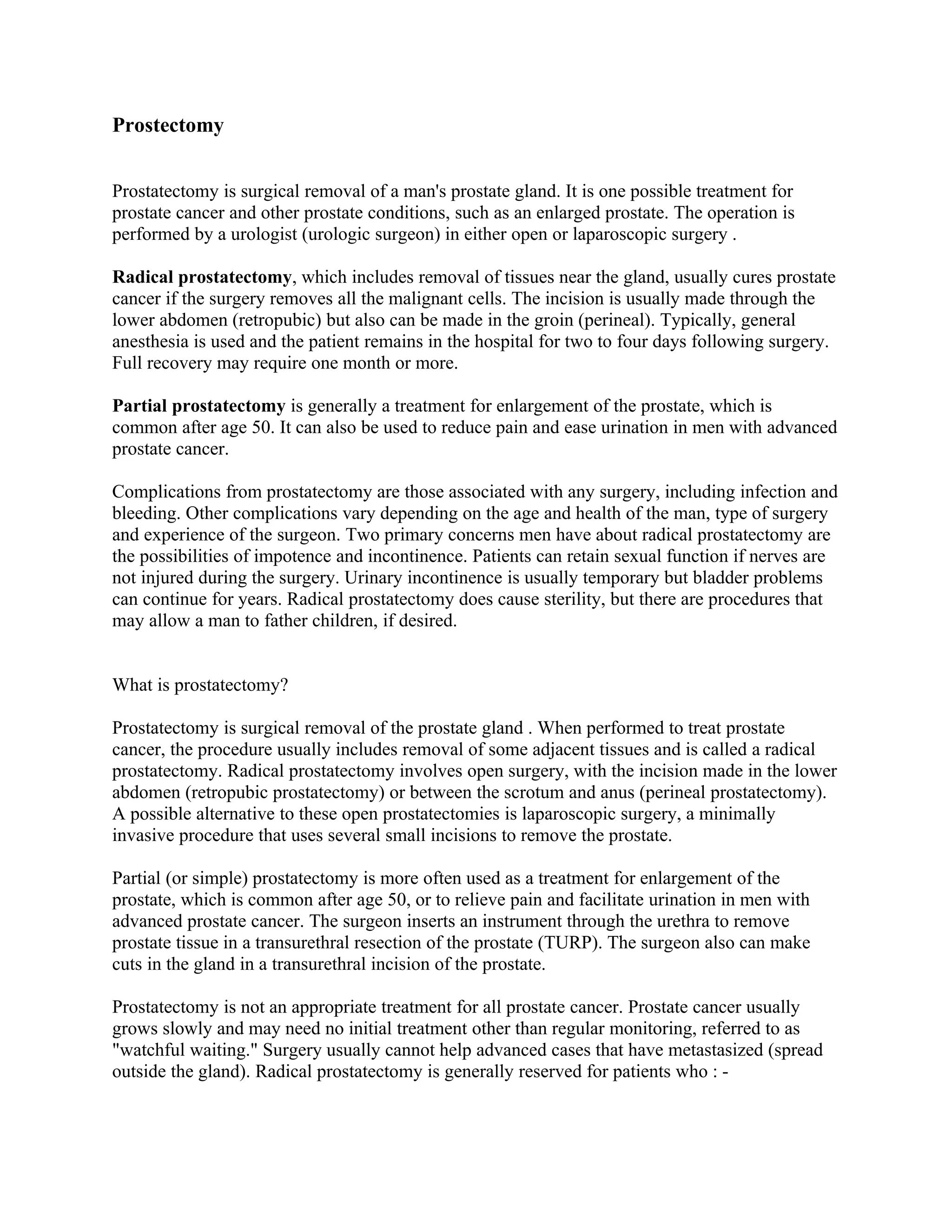 Prostectomy | DOC