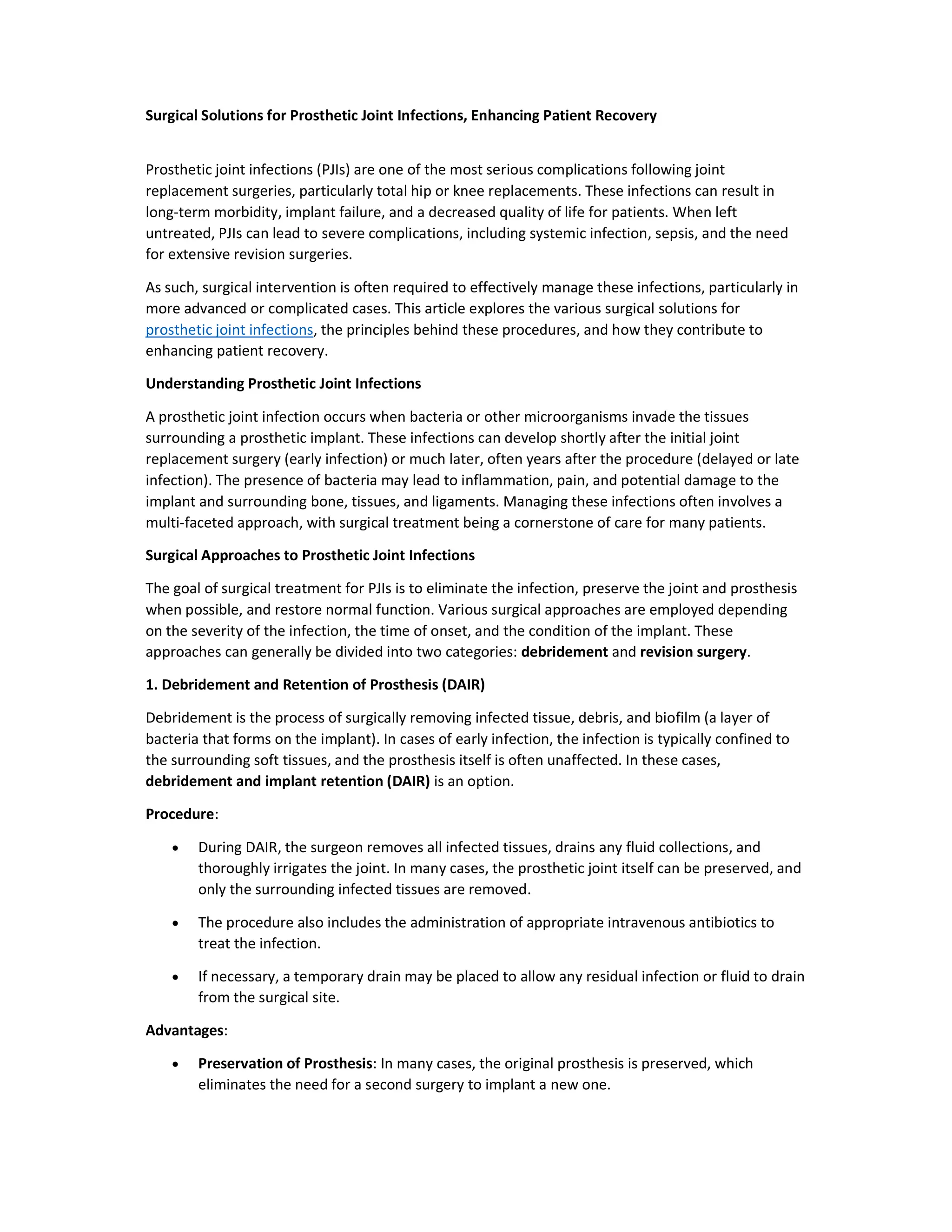 Surgical Solutions for Prosthetic Joint Infections, Enhancing Patient ...