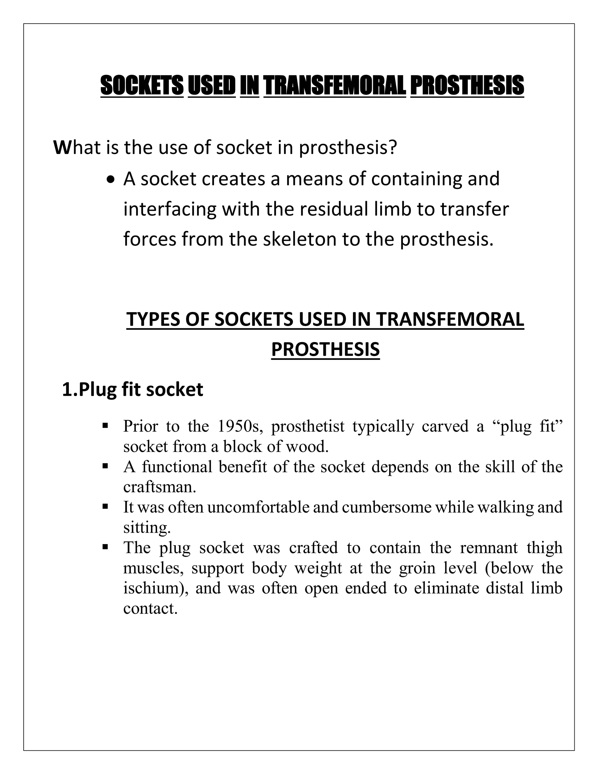 Transfemoral Prosthesis- Suspension, Socket Design | PDF