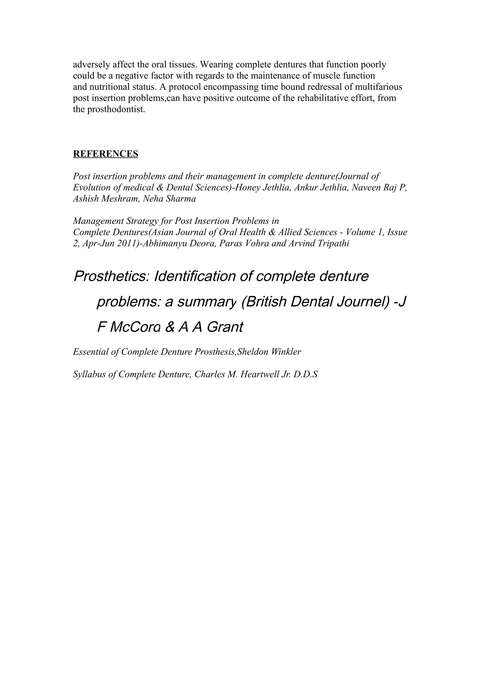 Prosthodontics-failures in cd prosthesis | DOC