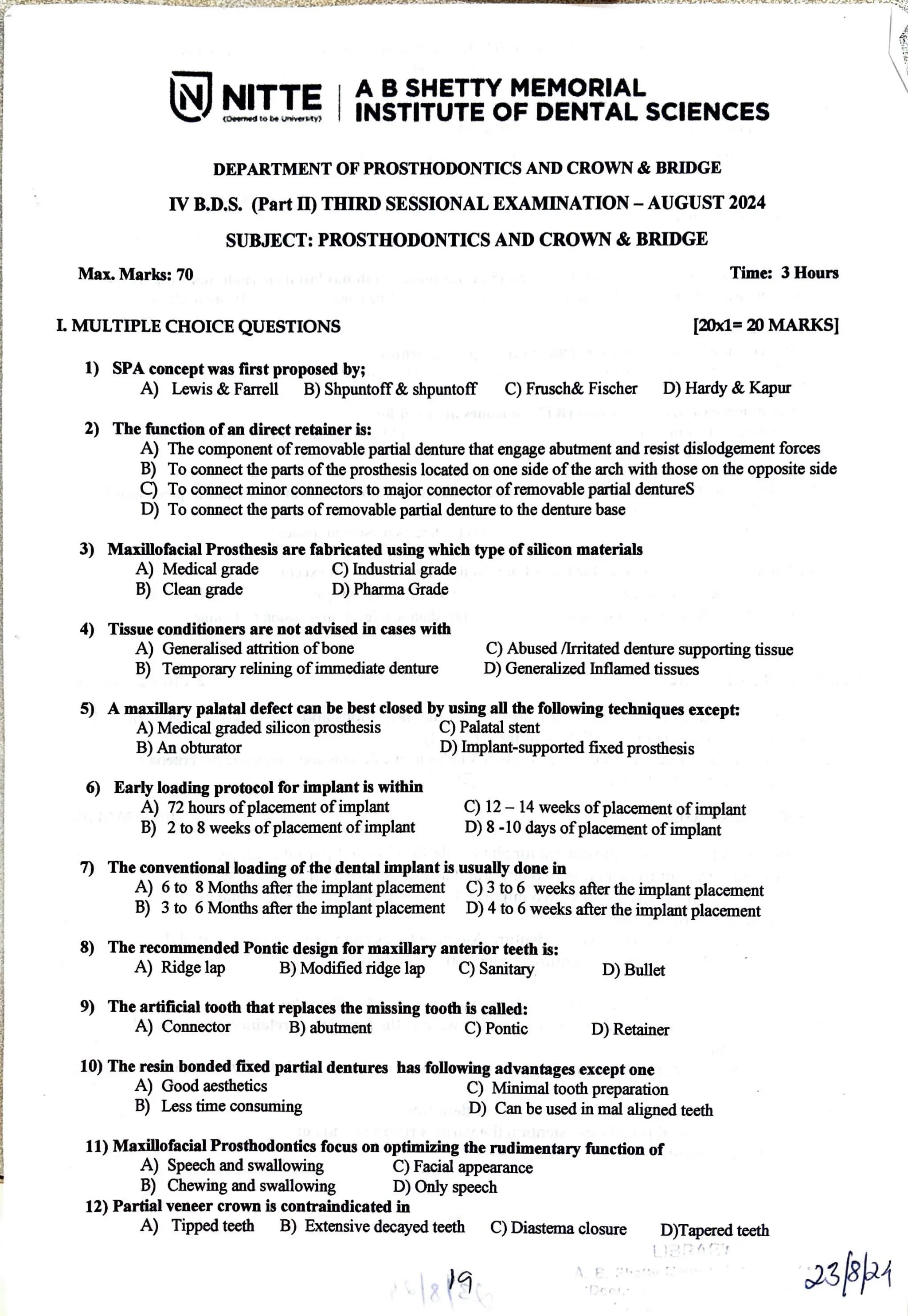 Prostho 3rd sessional important questions related to the syllabus | PDF