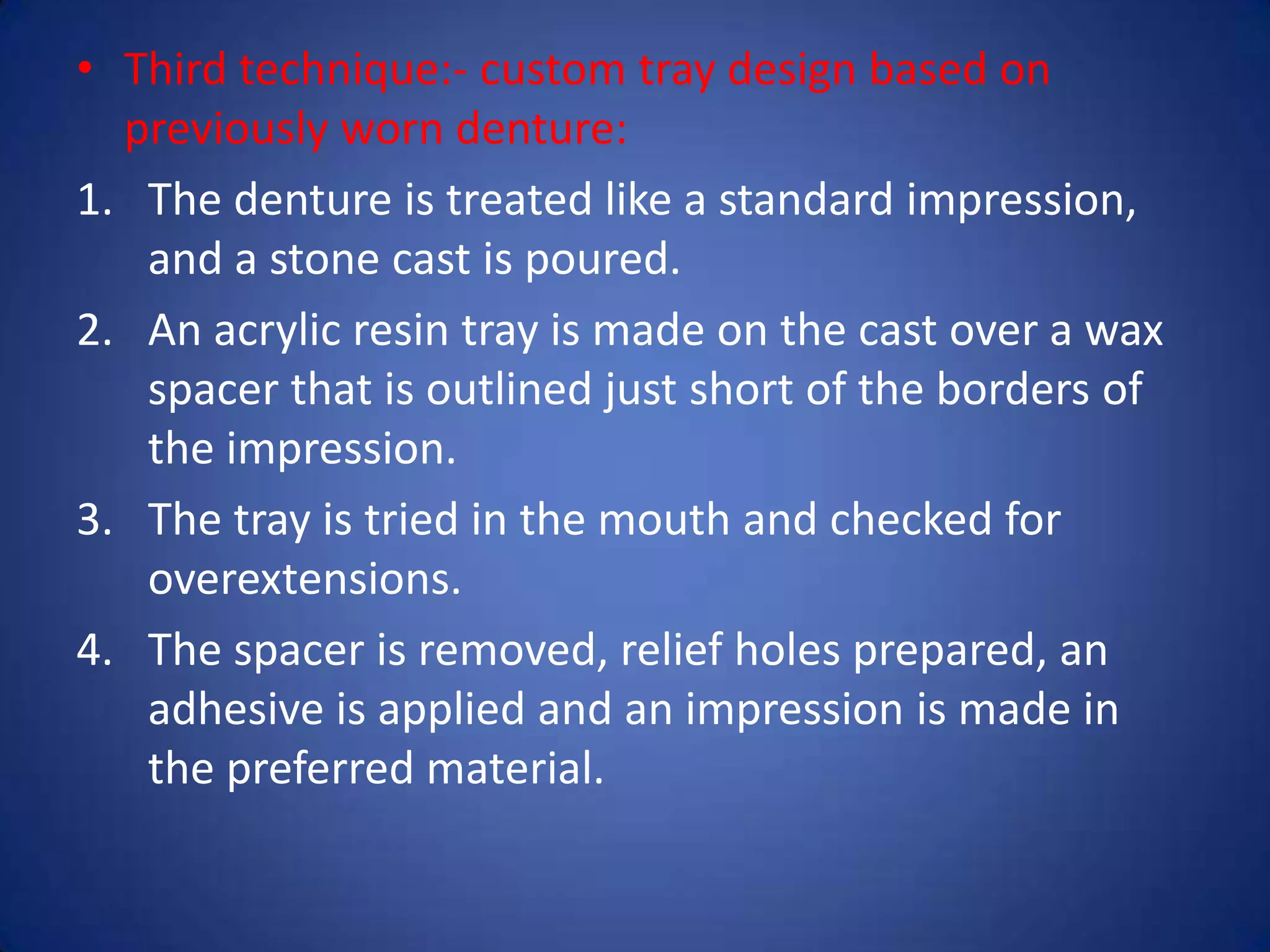 impression techniques of complete denture | PPTX