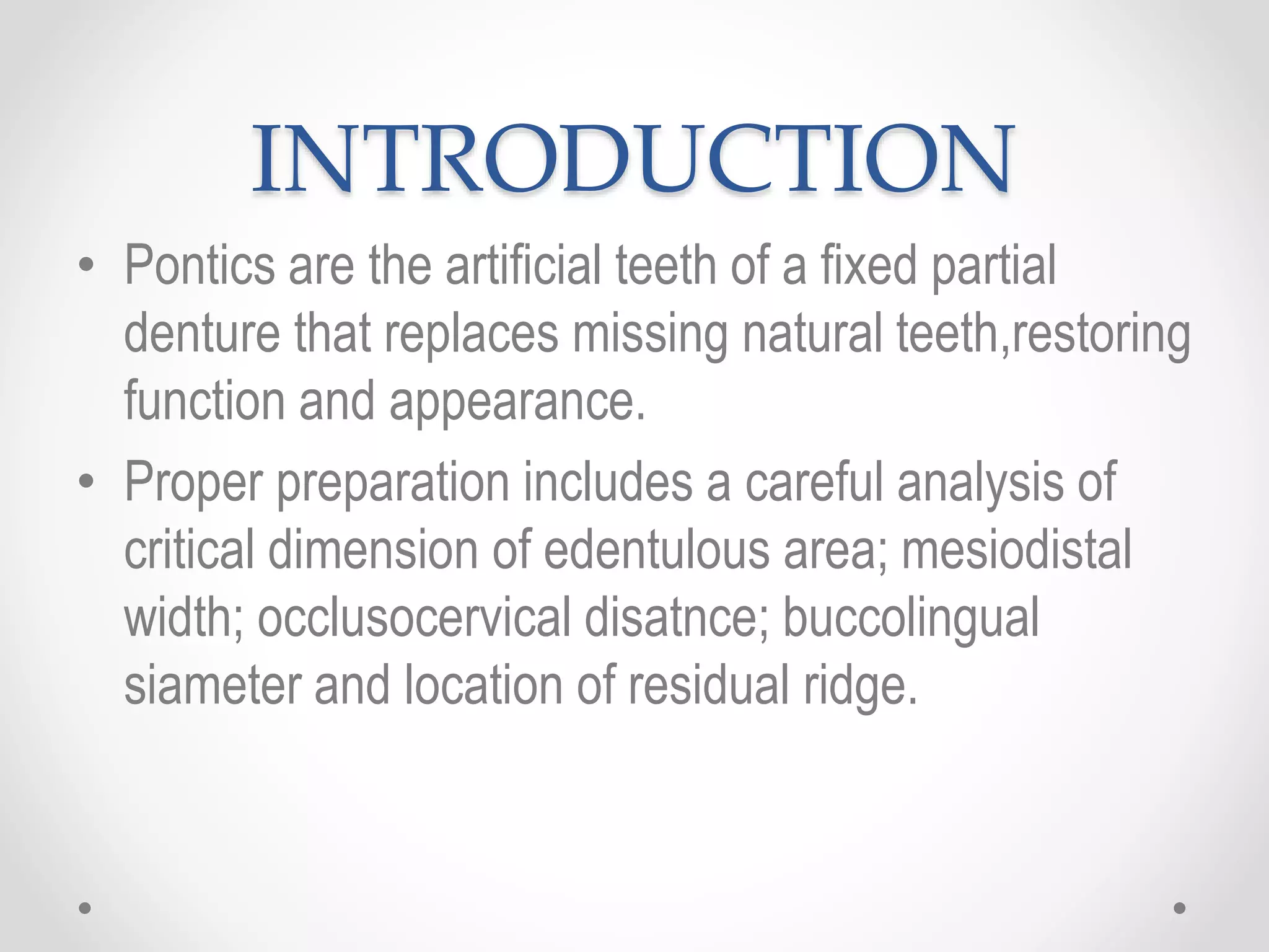 pontics in FPD (prosthodontics) | PPTX