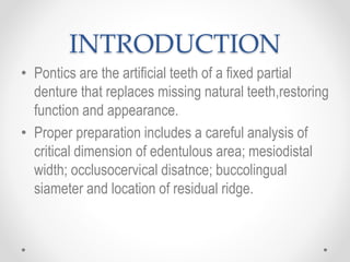 pontics in FPD (prosthodontics) | PPTX