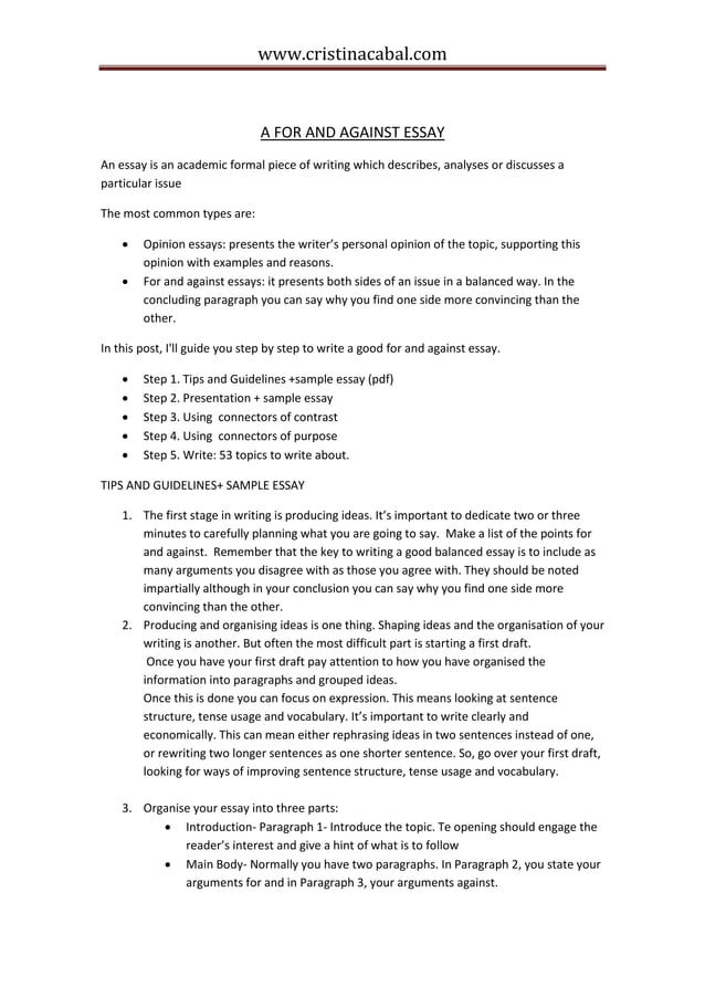 The For and Against Essay | PDF