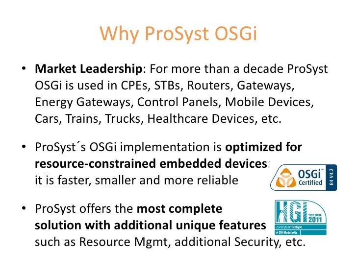 ProSyst Comany Introduction (OSGi, embedded Java, Device Management,