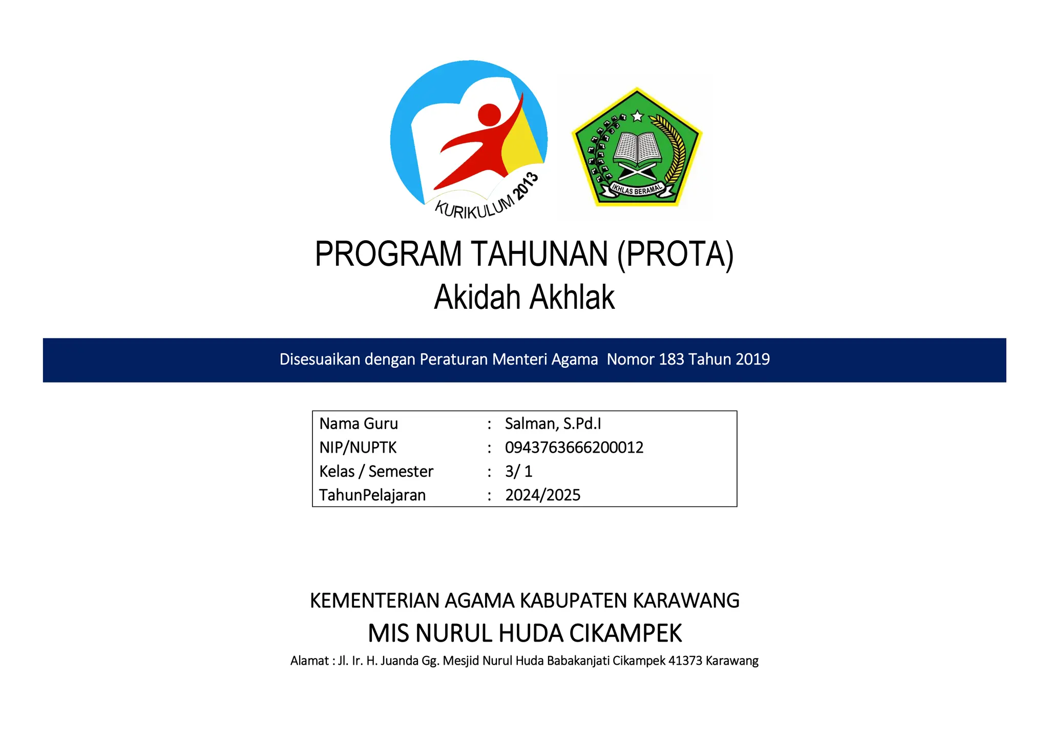 Program tahunan kelas 3 akidah akhlak III | PDF
