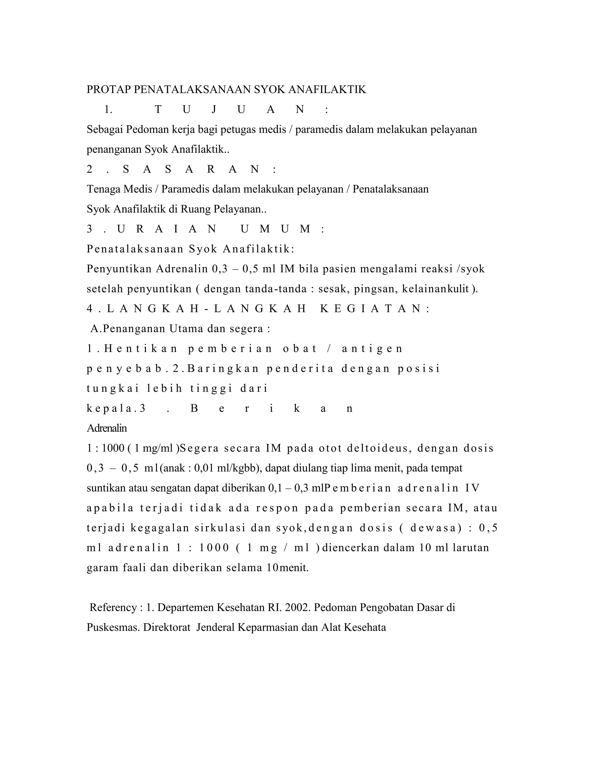 Protap penatalaksanaan syok anafilaktik | DOCX