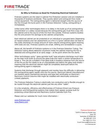 Protecting Electrical Cabinets With Firetrace | PDF