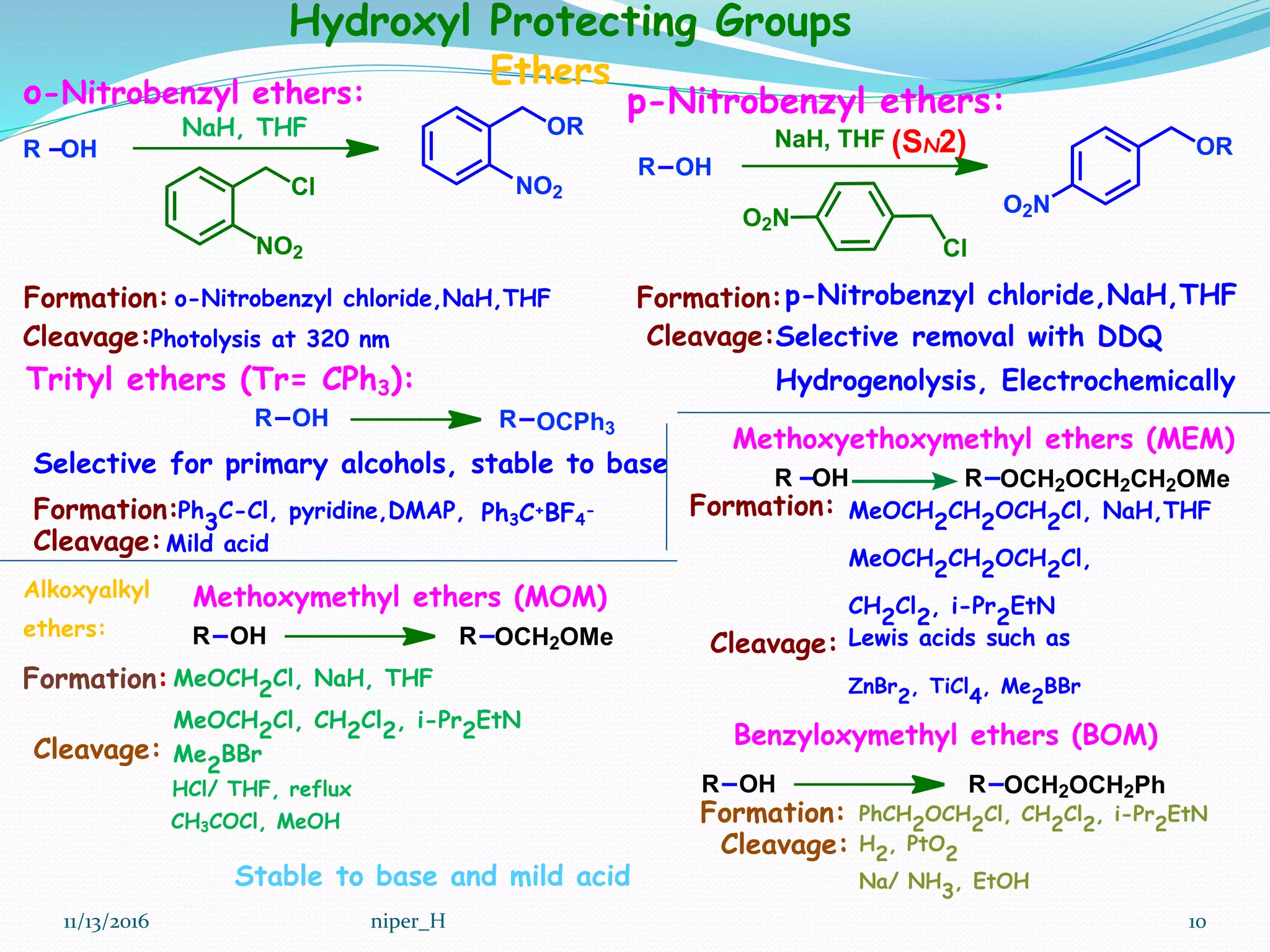 Protecting groups and deprotection- -OH, -COOH, C=O, -NH2 groups. | PPTX
