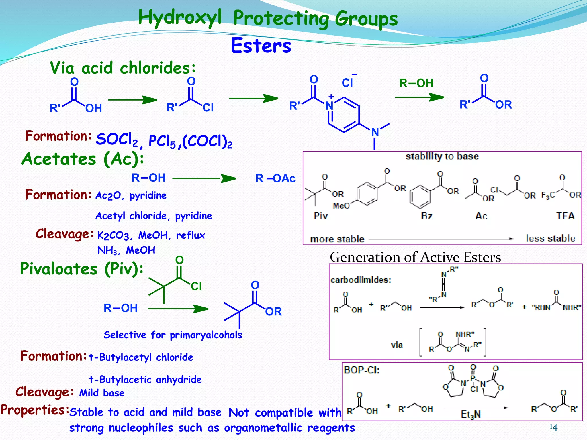 Protecting groups and deprotection- -OH, -COOH, C=O, -NH2 groups. | PPTX