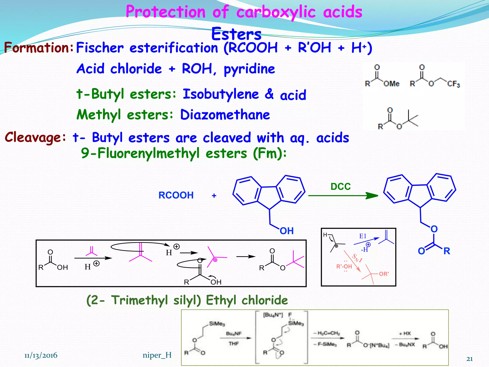 Protecting groups and deprotection- -OH, -COOH, C=O, -NH2 groups. | PPTX