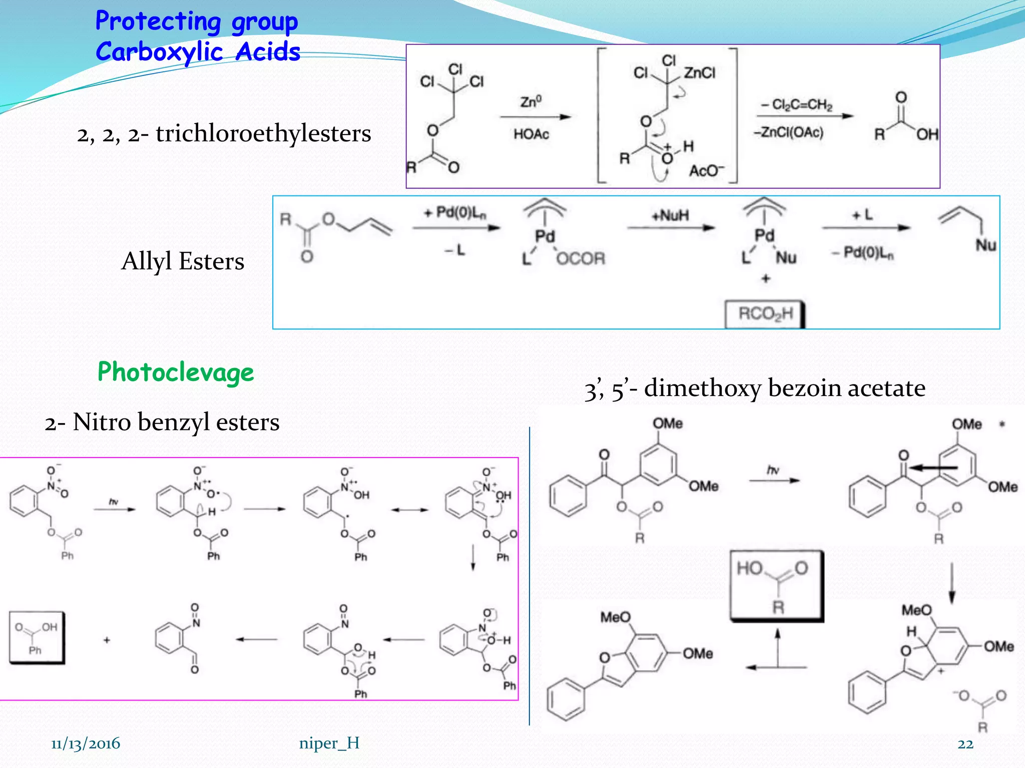 Protecting groups and deprotection- -OH, -COOH, C=O, -NH2 groups. | PPTX