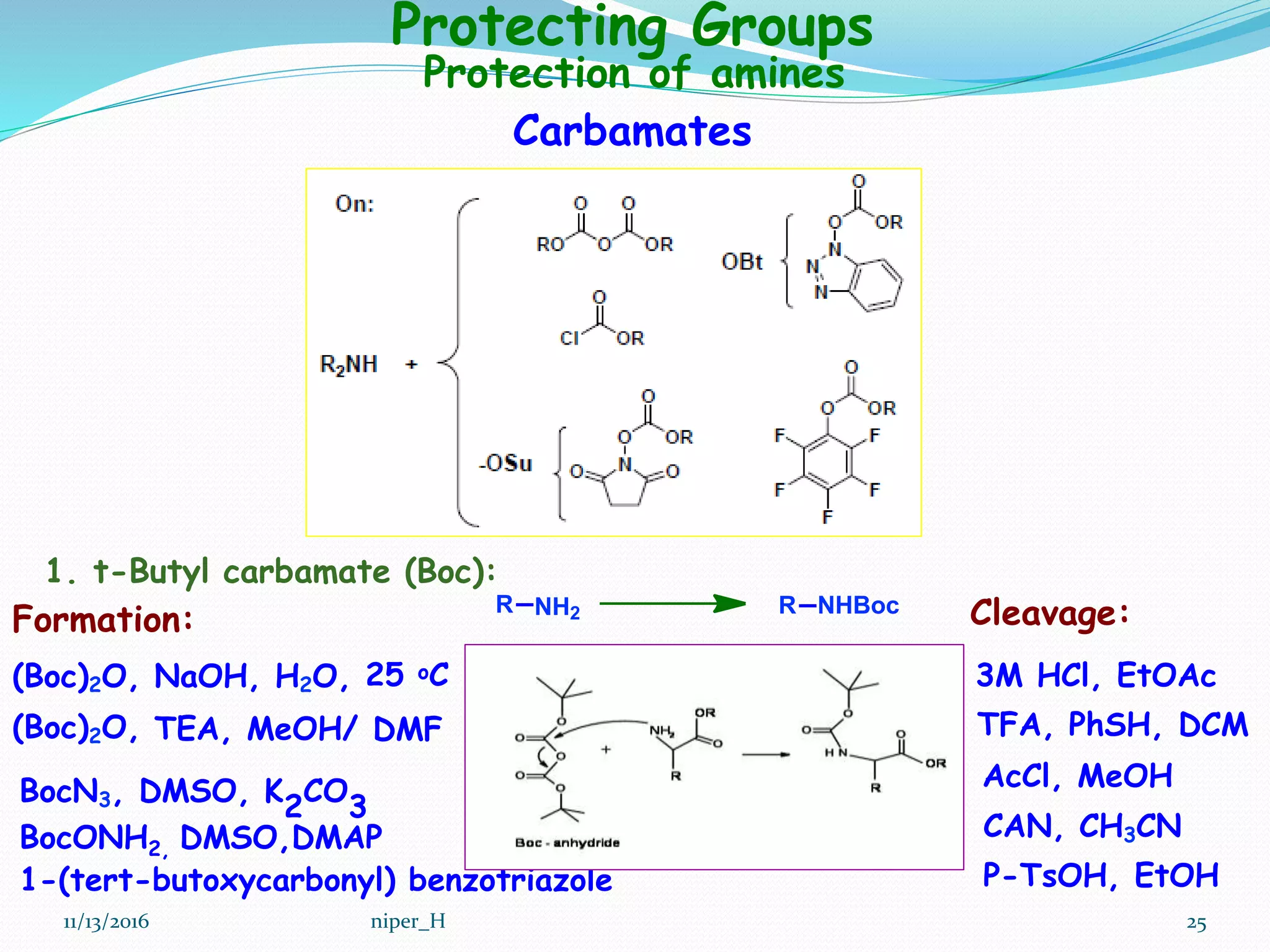 Protecting groups and deprotection- -OH, -COOH, C=O, -NH2 groups. | PPTX