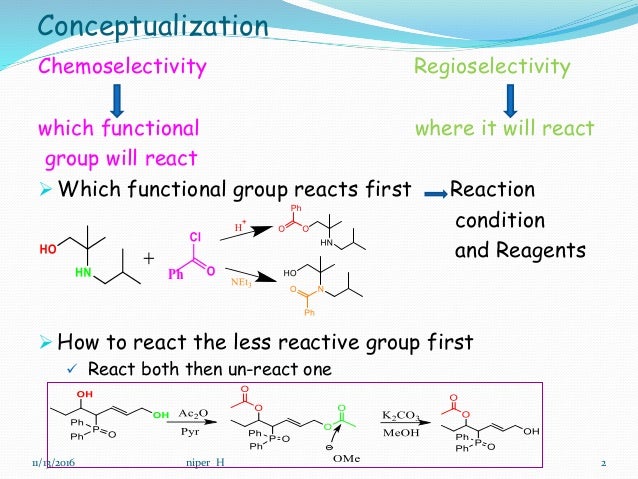 Protecting groups and deprotection- -OH, -COOH, C=O, -NH2 groups.