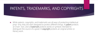 Protecting innovation - PATENTS, TRADEMARKS, AND COPYRIGHTS | PPTX