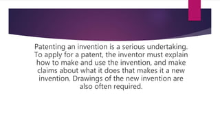 Protecting innovation - PATENTS, TRADEMARKS, AND COPYRIGHTS | PPTX
