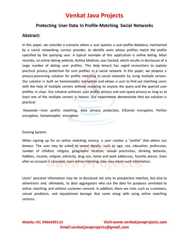 Protecting User Data In Profile Matching Social Networks Pdf