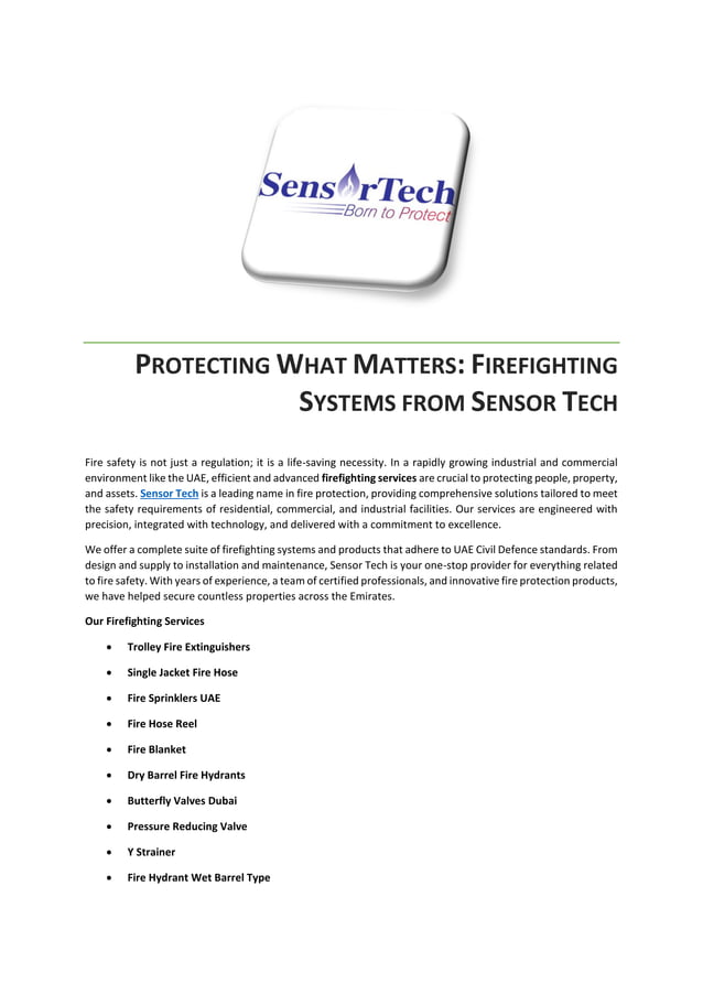 PROTECTING WHAT MATTERS: FIREFIGHTING SYSTEMS FROM SENSOR TECH | PDF
