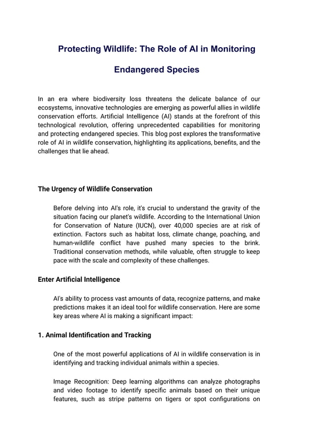 Protecting Wildlife_ The Role of AI in Monitoring Endangered Species.pdf