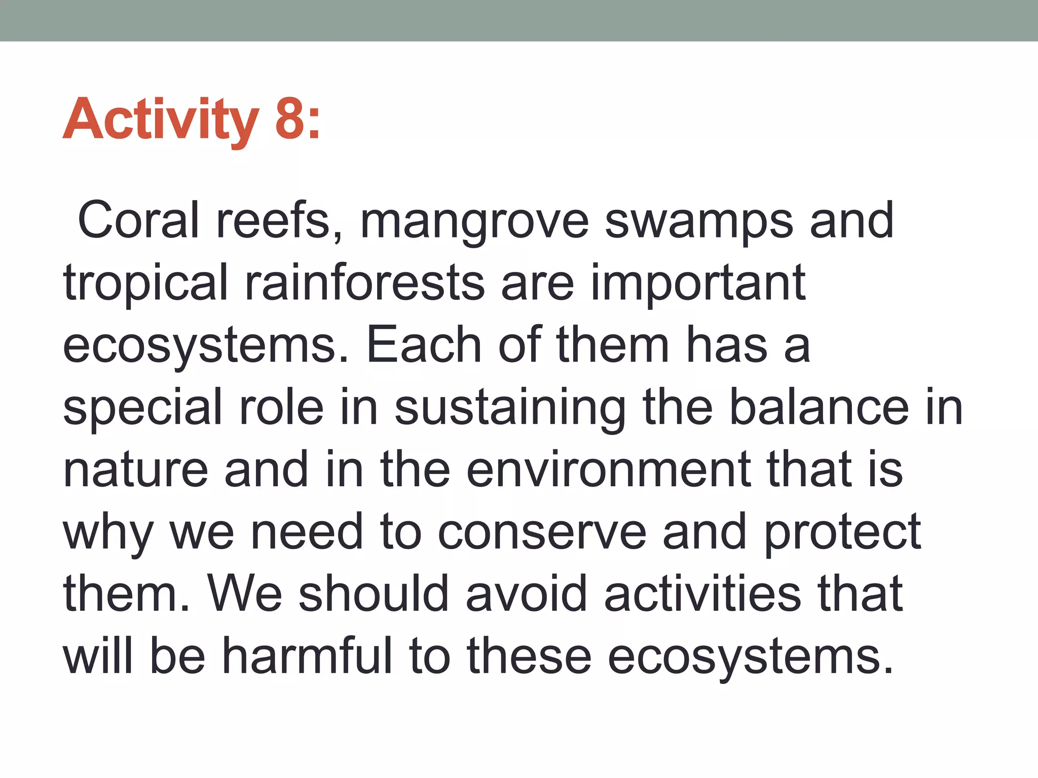 Protection and conservation of tropical rainforest, coral | PPTX