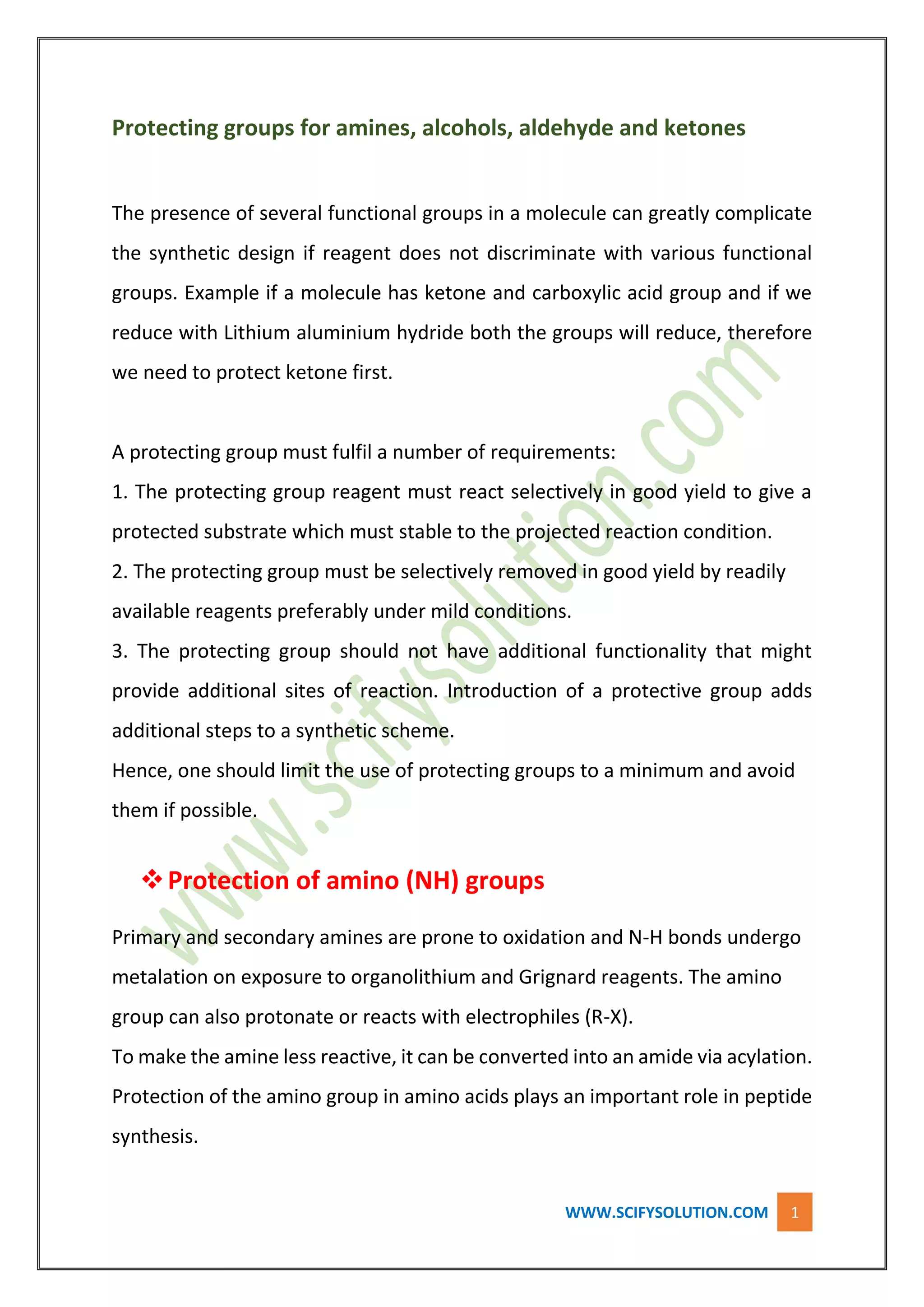 Protection and deprotection of functional groups and it application in ...