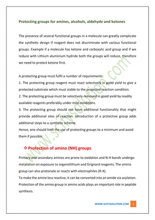 Protection and deprotection of functional groups and it application in ...