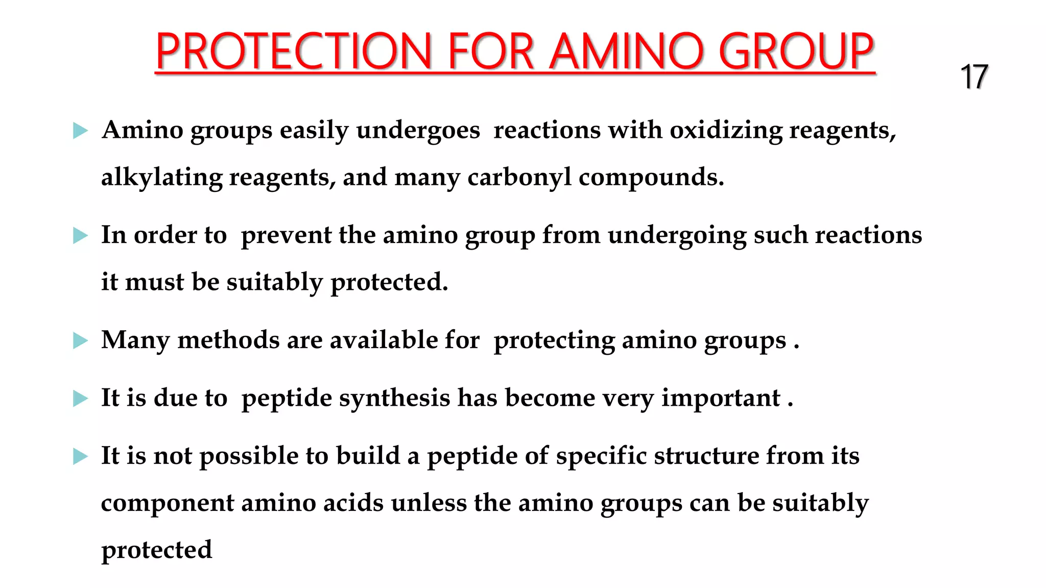 Protection for carboxylic group & Protection for the Amino group | PPTX