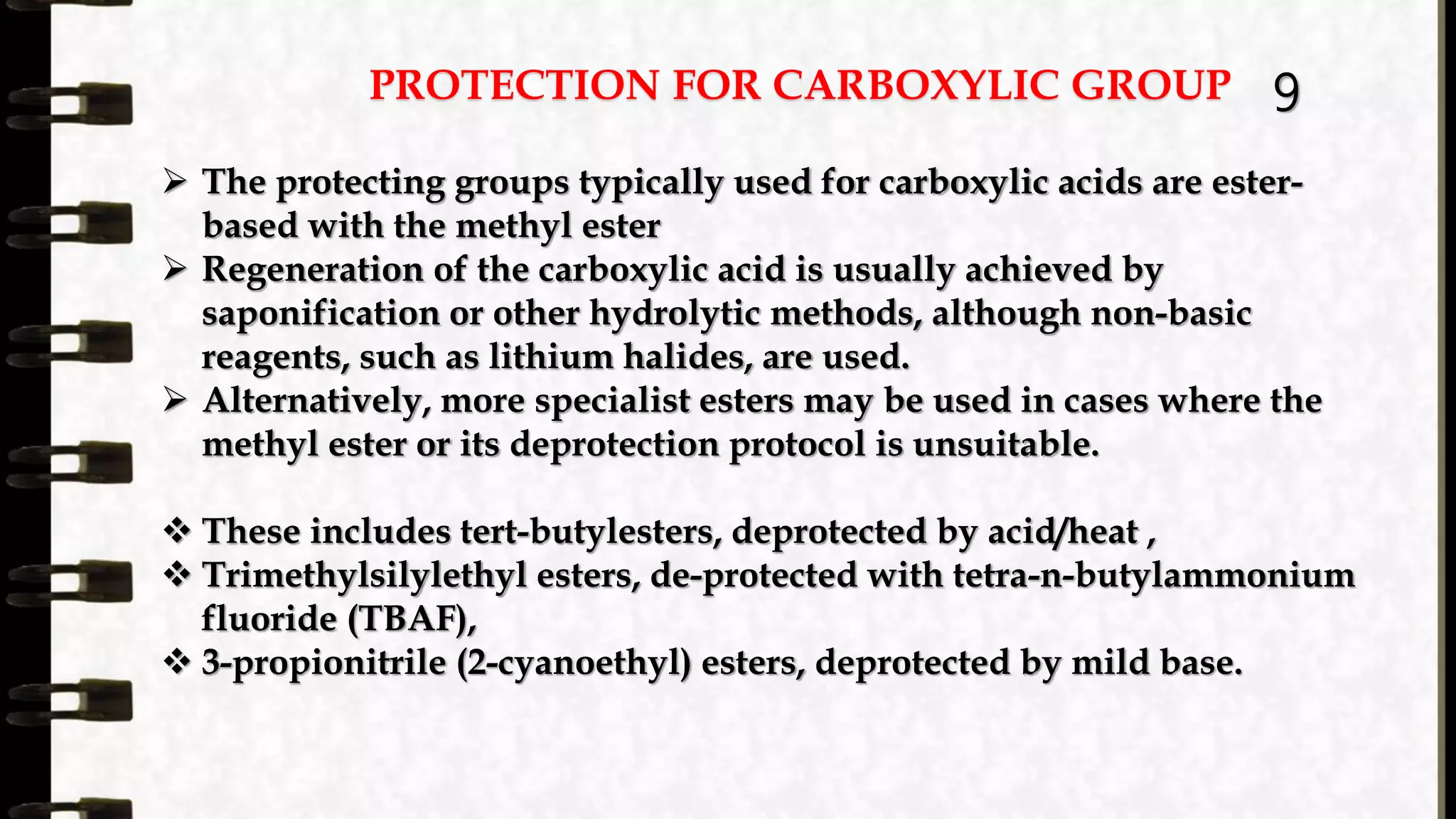 Protection for carboxylic group & Protection for the Amino group | PPTX