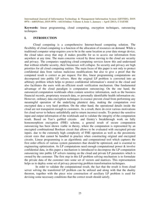 Protection of data using linear programming and fhe technique in cloud computing | PDF