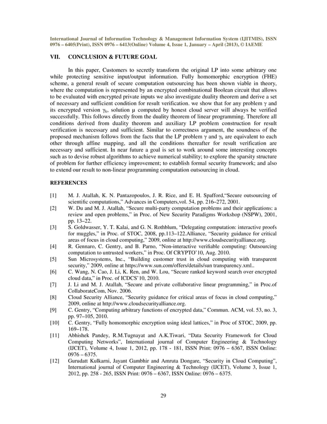 Protection Of Data Using Linear Programming And Fhe Technique In Cloud Computing Pdf