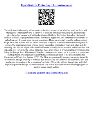 Protection Of Environment Essay | PDF