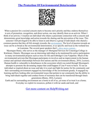 Protection Of Environment Essay | PDF