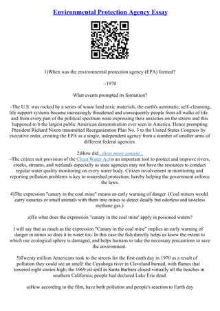 Protection Of Environment Essay | PDF