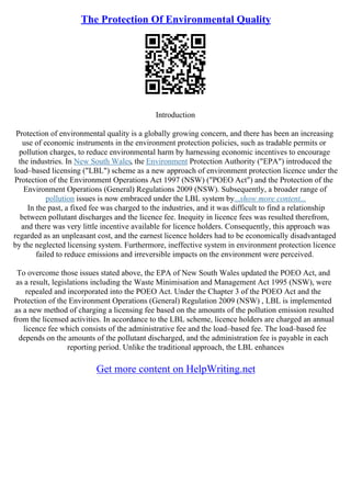 Protection Of Environment Essay | PDF
