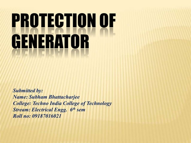 Protection Of Generator | PPTX