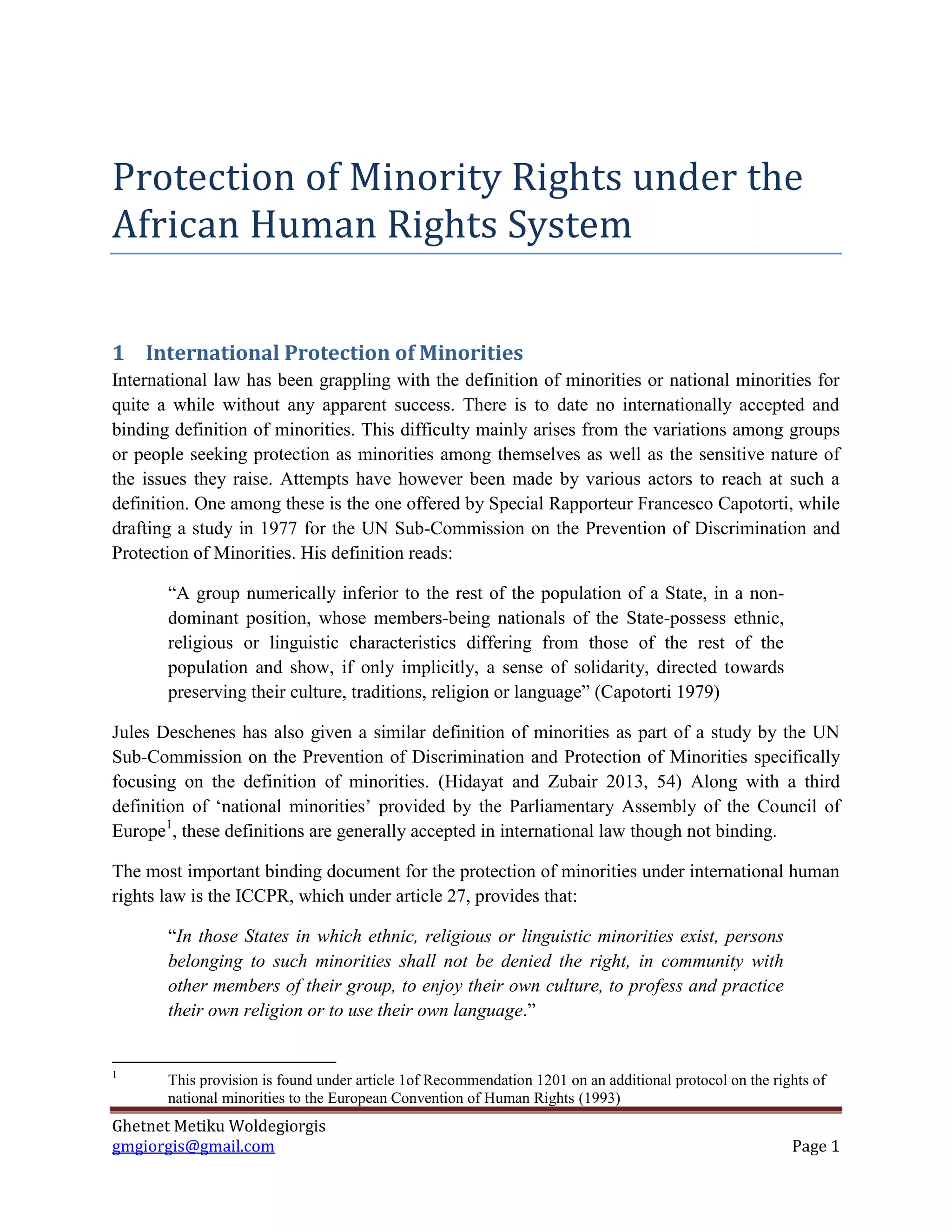 Protection of minority rights under the african human rights system | PDF