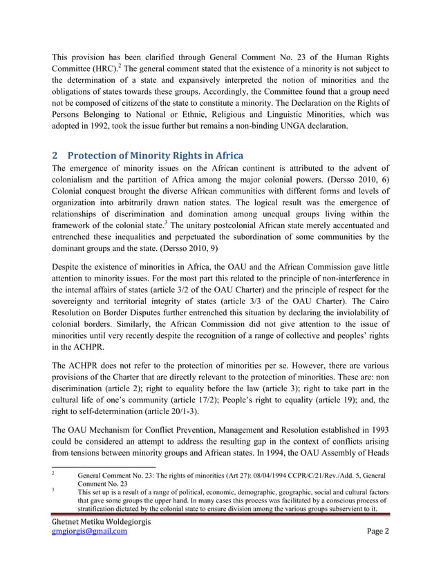 Protection of minority rights under the african human rights system | PDF