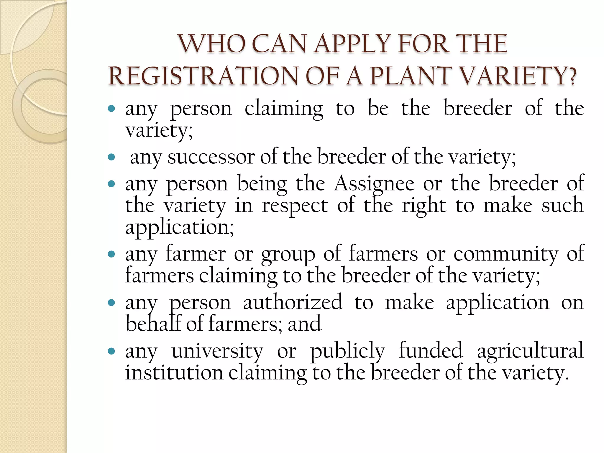Protection of plant varieties and farmers' rights act | PPTX
