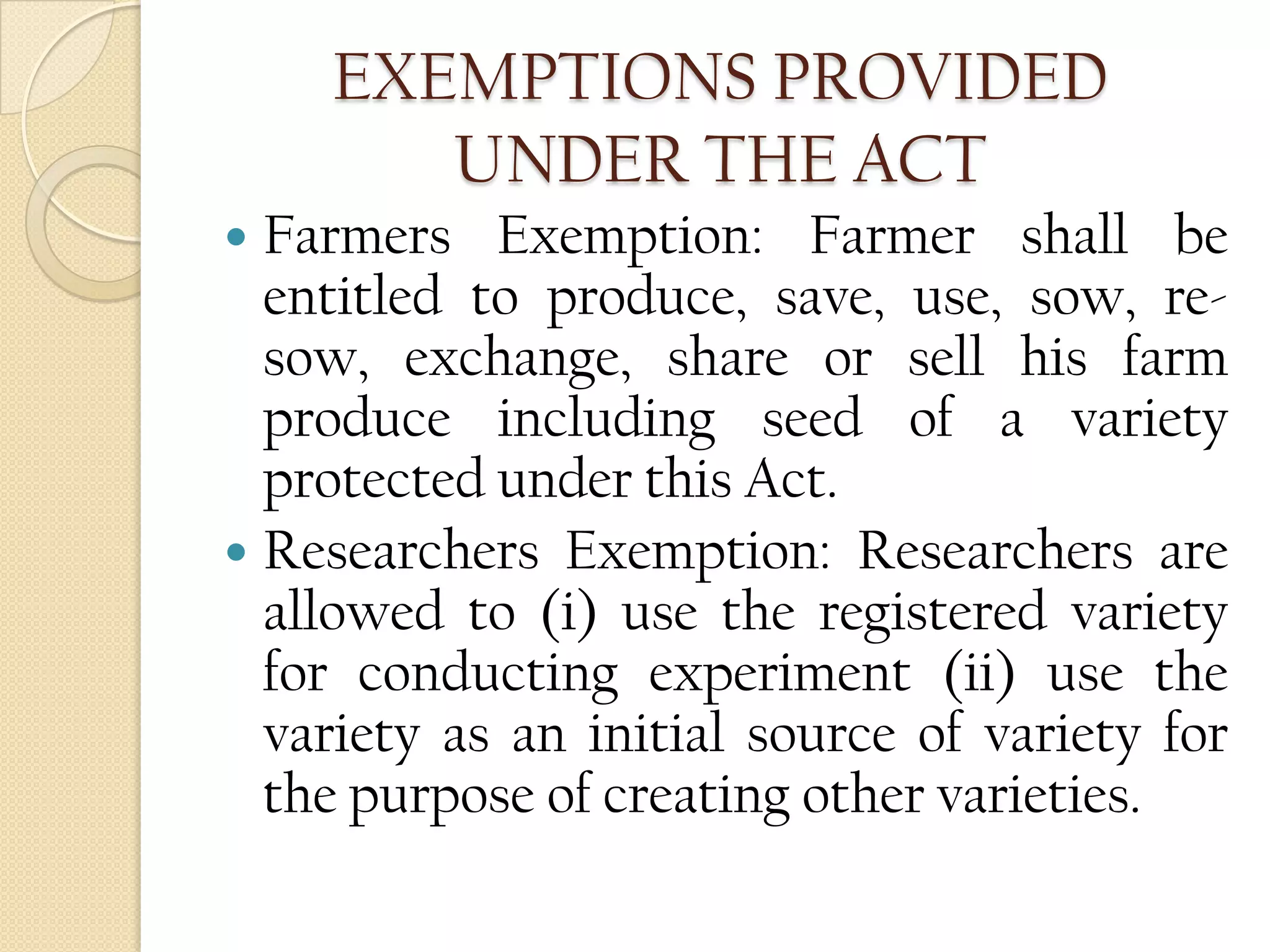 Protection of plant varieties and farmers' rights act | PPTX